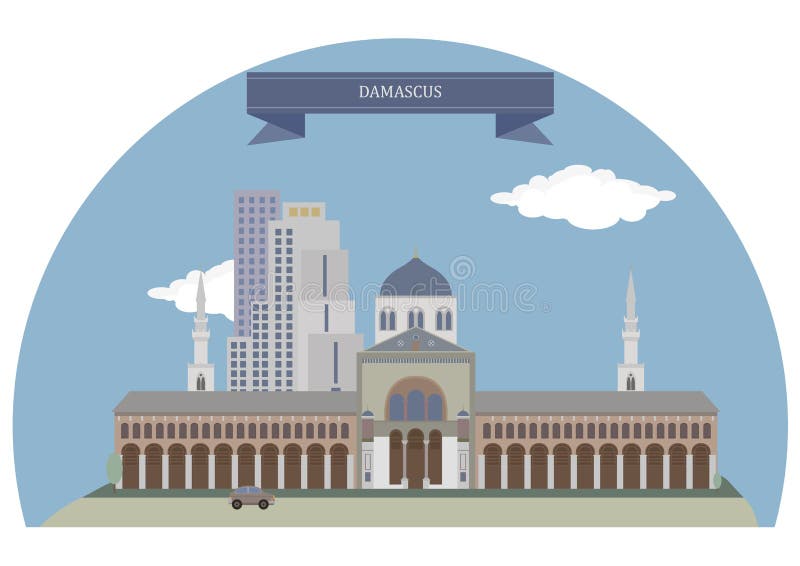 Umayyad Mosque in Damascus Syria Vector Flat Attraction Travel Stock ...
