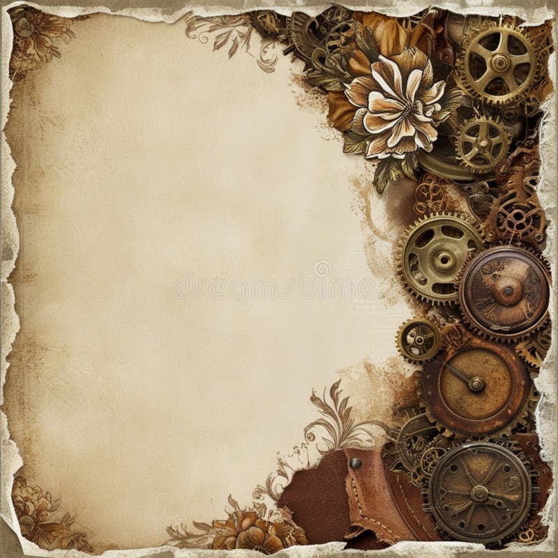 Victorian Steampunk Scrapbook Background with Weathered Florals and ...