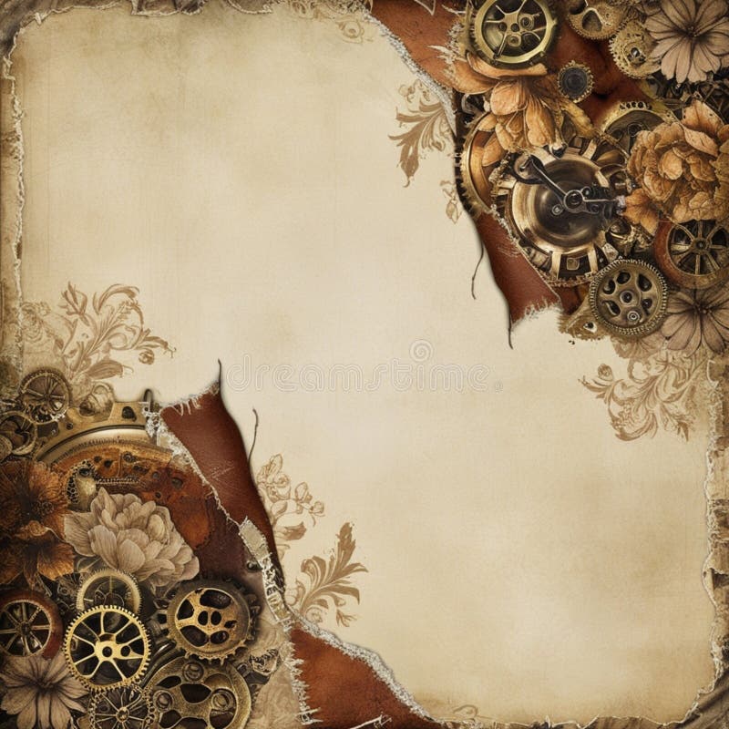 Victorian Steampunk Scrapbook Background with Weathered Florals and ...