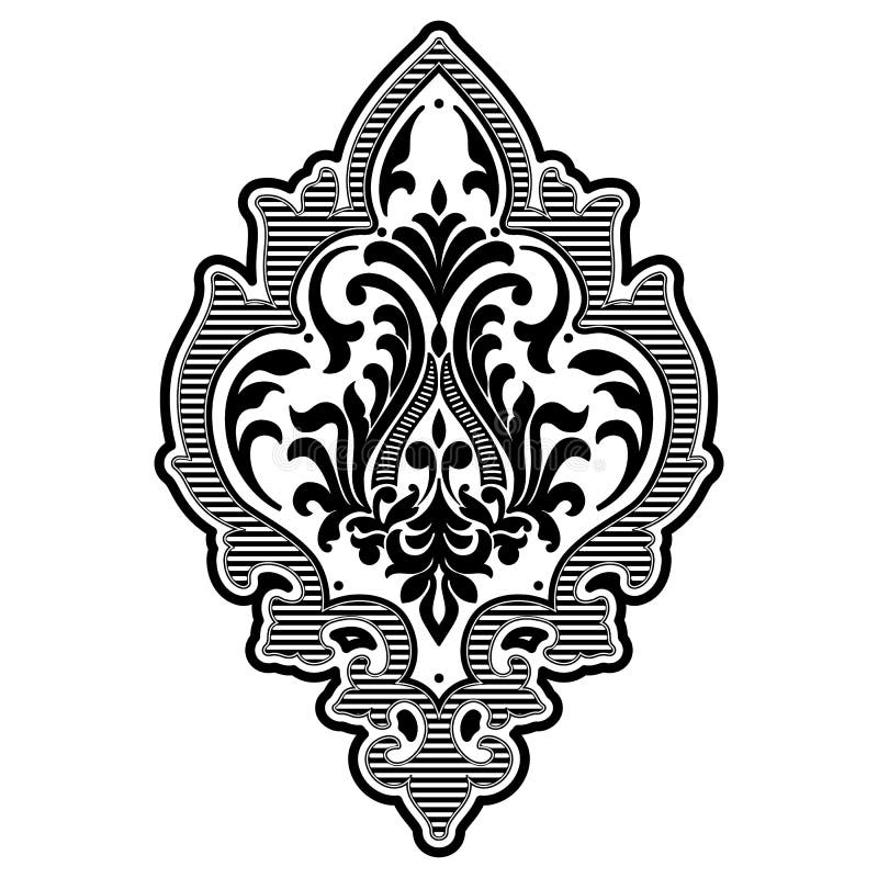 Damask Central Element Isolated. Vector Damask Illustration. Stock ...