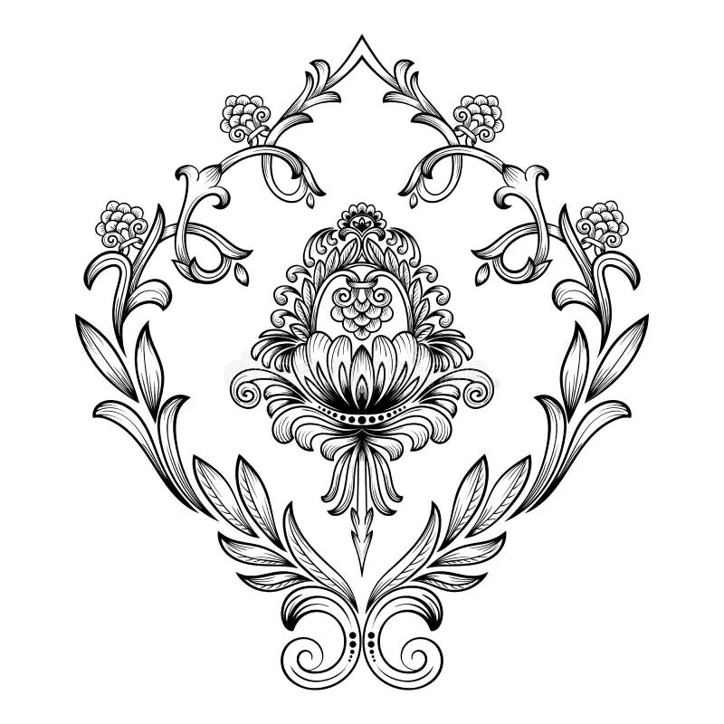 Damask Central Element Isolated. Vector Damask Illustration. Stock ...