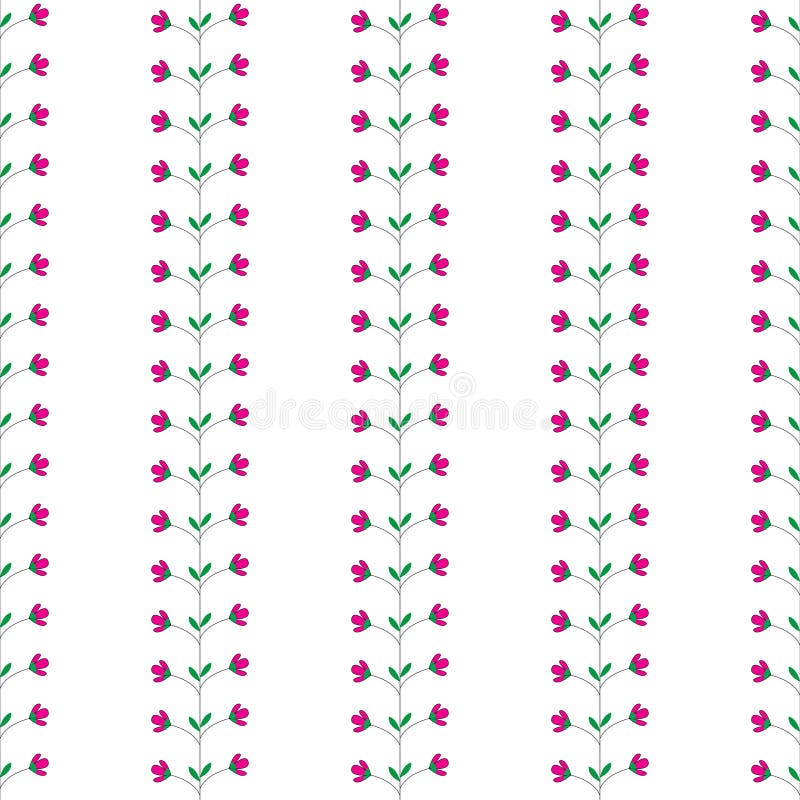 Damask Floral Pattern on a Straight Stem on a White Background with ...