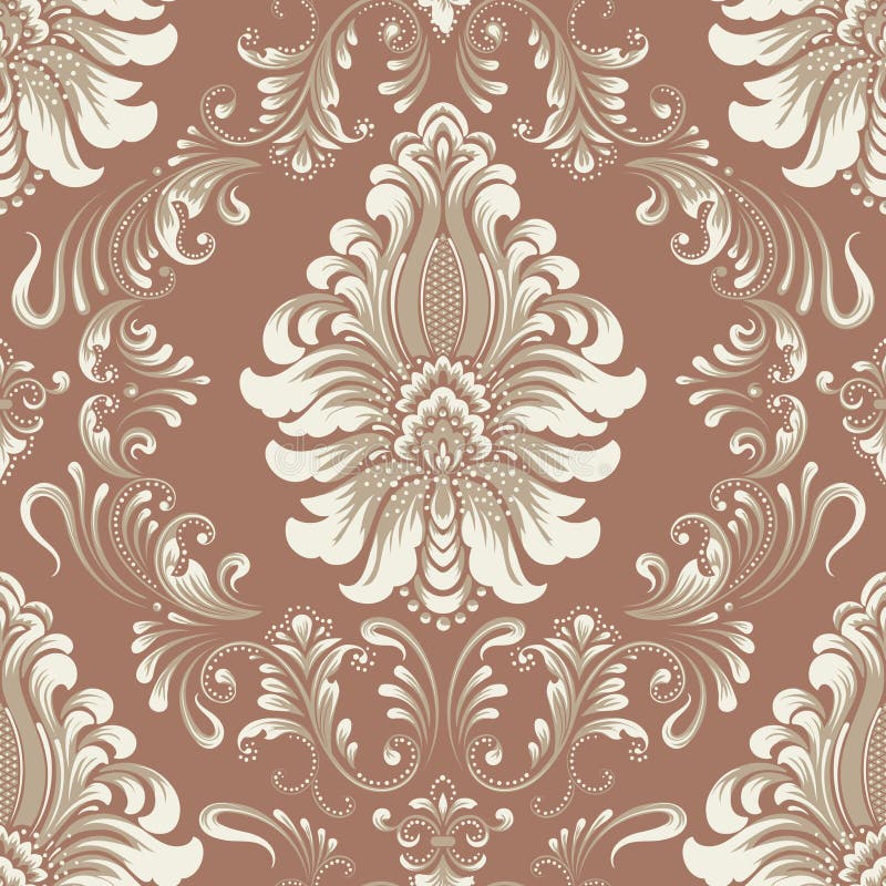Damask Mocha Mousse Seamless Pattern Element. Vector Classical Luxury ...