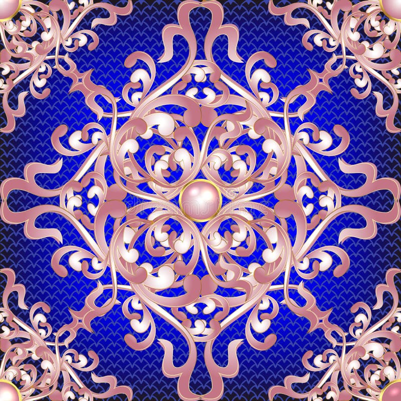 Damask Ornamental Glowing 3d Seamless Pattern. Baroque Victorian Style ...