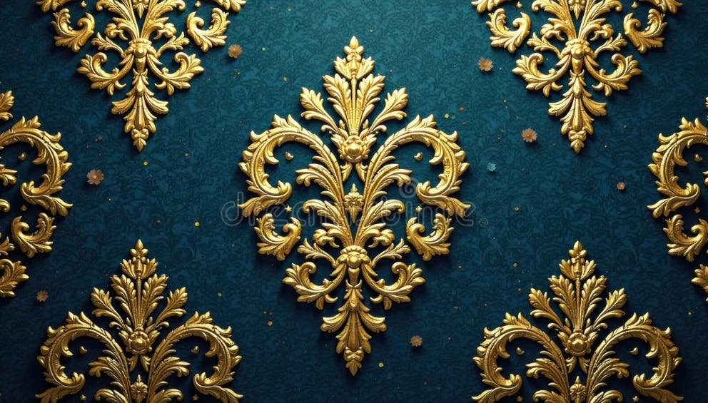 Damask Pattern with Gold Accents and Subtle Texture, Damask Pattern ...