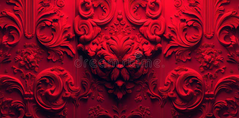 Damask Pattern of Opulent Red with a Vintage Floral Design, Seamless ...