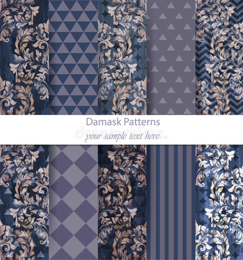 Damask Patterns Set Collection Vector. Baroque Ornament on Modern ...