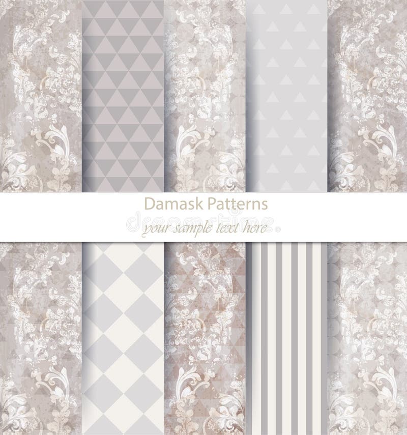 Damask Patterns Set Collection Vector. Baroque Ornament on Modern ...