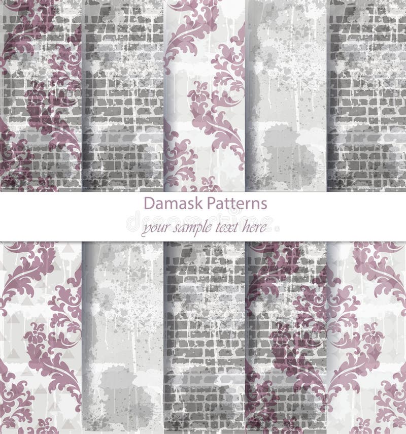 Damask Patterns Set Collection Vector. Classic Ornament Various Colors ...