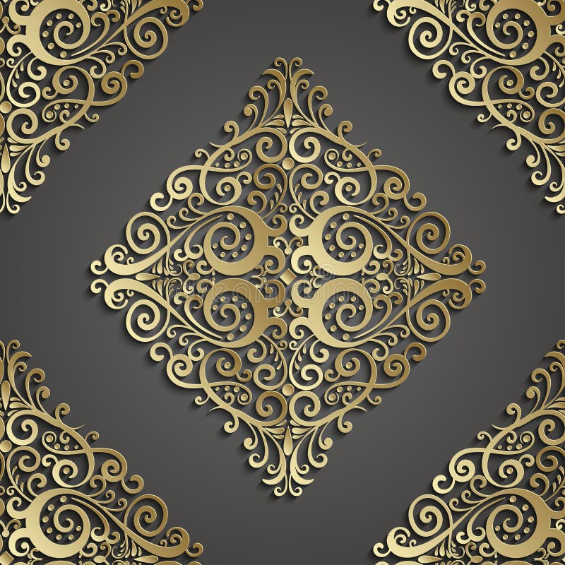 Damask Seamless Pattern. 3D Element with Shadow and Highlight Stock ...