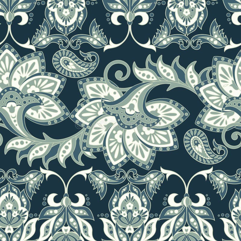 Damask Seamless Pattern with Flowers in Indian Style. Floral Vector ...