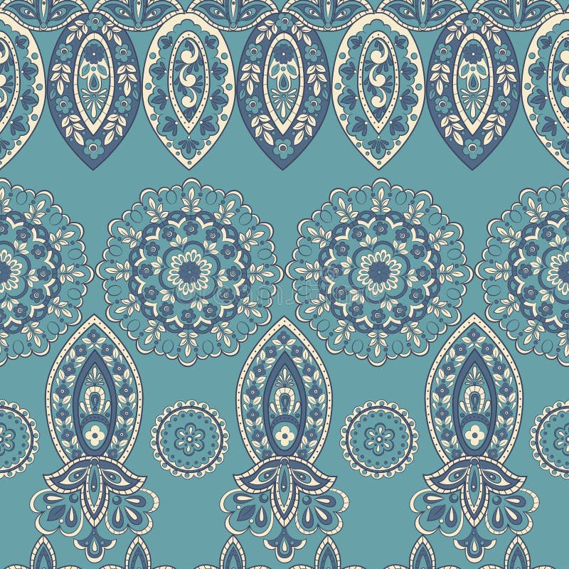 Damask Seamless Pattern with Flowers in Indian Style. Floral Vector ...