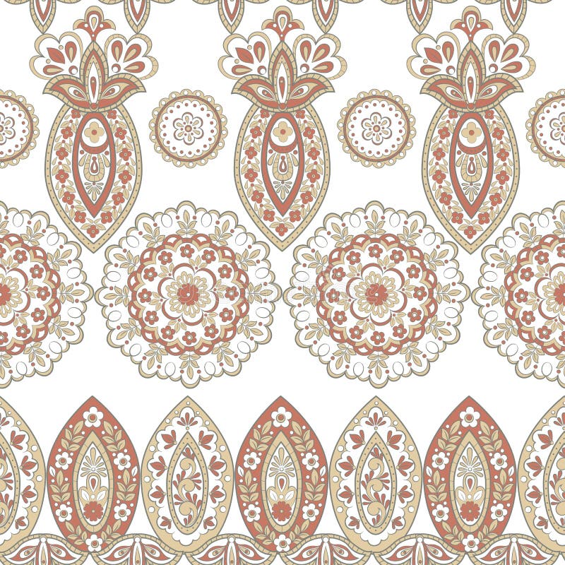 Damask Seamless Pattern with Flowers in Indian Style. Floral Vector ...
