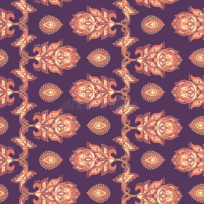 Damask Seamless Pattern with Flowers in Indian Style. Floral Vector ...