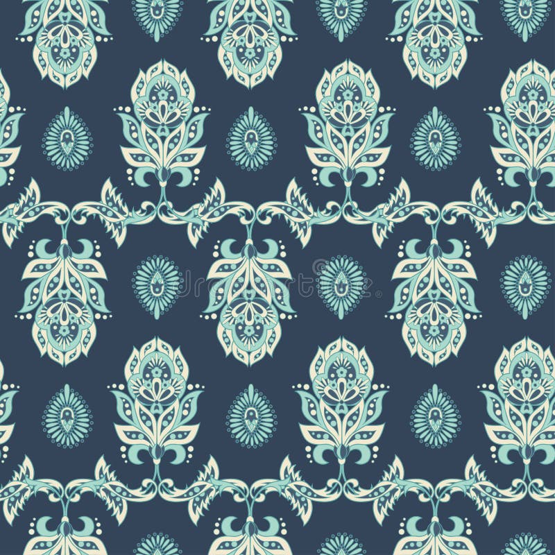 Damask Seamless Pattern with Flowers in Indian Style. Floral Vector ...