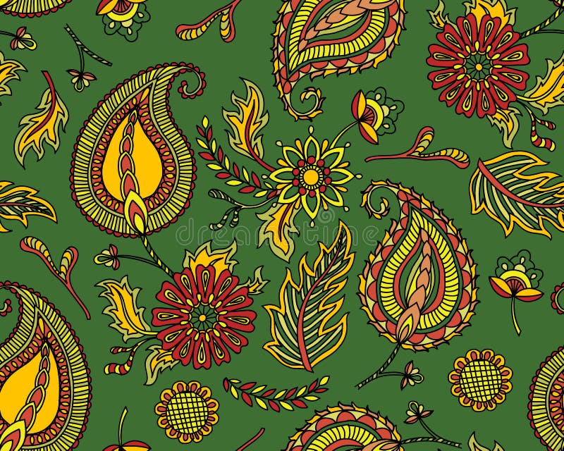 Damask Seamless Pattern with Flowers in Indian Style. Floral Vector ...