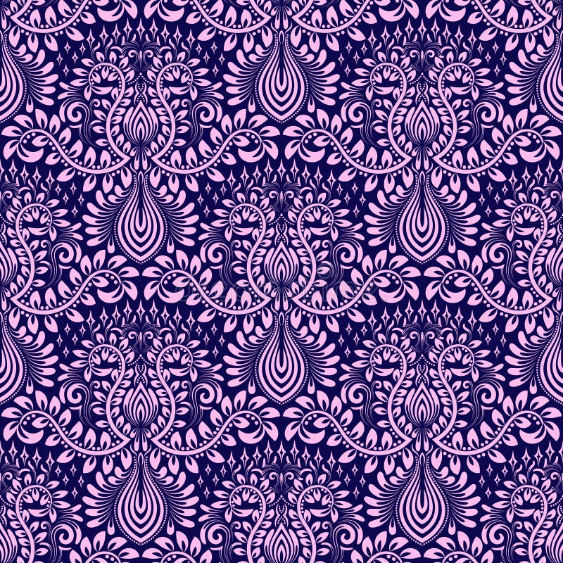 Damask Seamless Pattern Repeating Background. Blue Pink Floral Ornament ...
