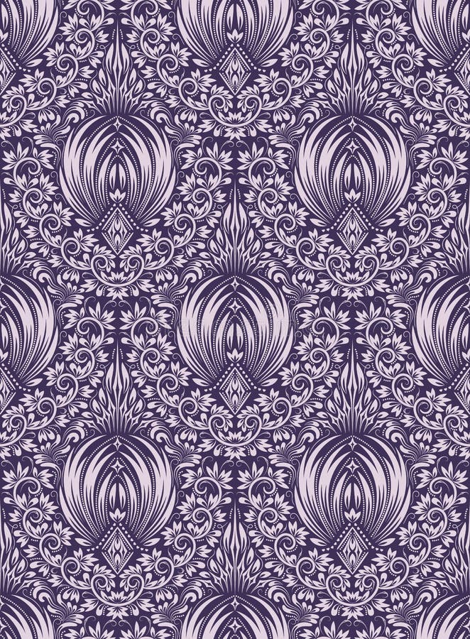 Damask Seamless Pattern Repeating Background. Floral Ornament of Violet ...