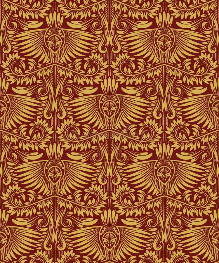Damask Seamless Pattern Repeating Background. Golden Red Floral ...