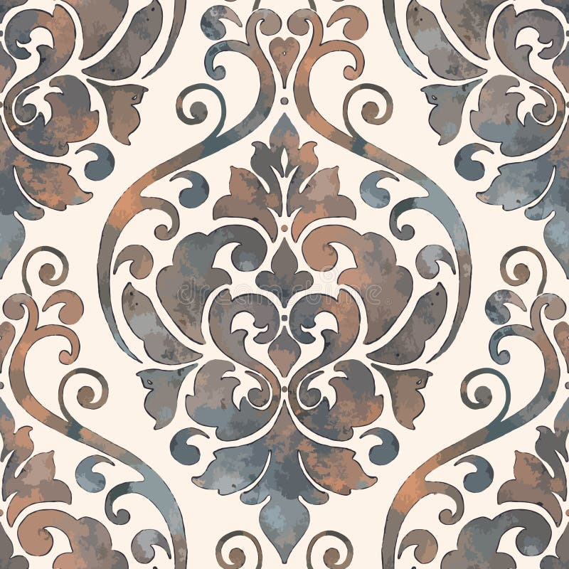 Damask Seamless Watercolor Pattern Element. Vector Classical Luxury Old ...