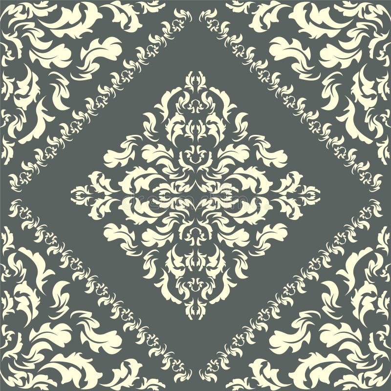Damask Vintage Seamless Pattern on Gray Gradient Background Stock ...