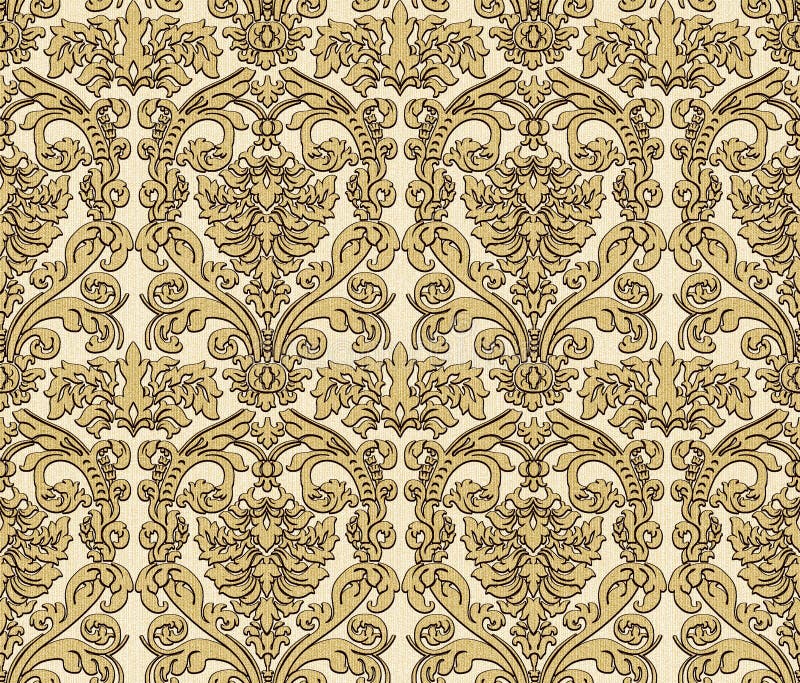 Gold Damask Seamless Pattern. Watercolor Vintage Golden Lion Ornament ...