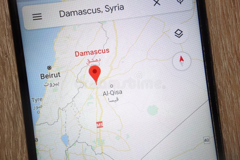 Damaskus-Standort Auf Google Maps Zeigte Auf Einem Modernen Smartphone ...