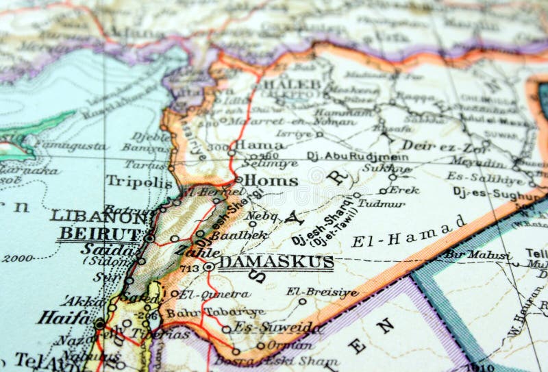 Karte von Damaskus, Syrien stockfoto. Bild von euro, asien - 82628730