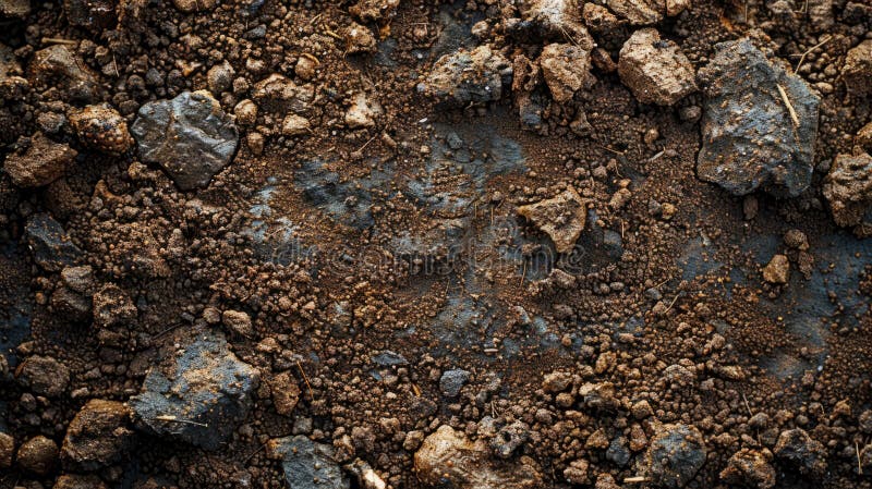 Damp Soil Surface Textured with Rocks and Pebbles after Recent Rainfall ...