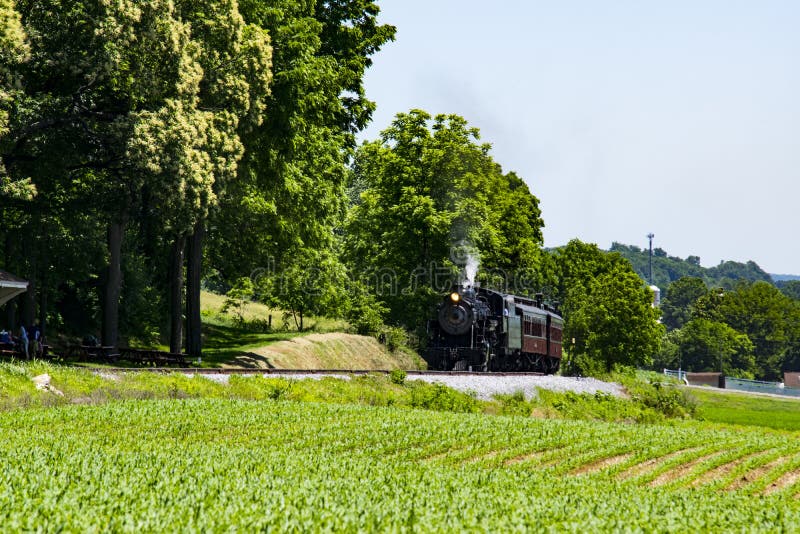 Dampf-Personenzug, Der in Picknickplatz Zieht Stockfoto - Bild von ...