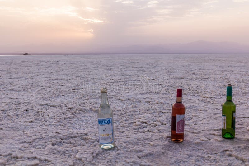 DANAKIL, ETHIOPIA - MARCH 24, 2019: Bottles of Alcohol at the Salt ...