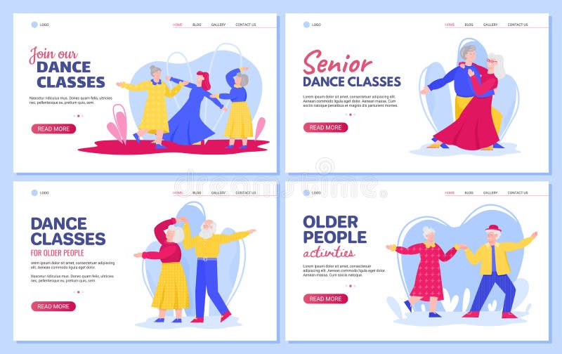 Dance Classes for Seniors Web Banners Set Cartoon Flat Vector ...