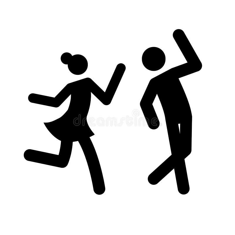 Dance Couple Stick Figure Icon Black Ballroom Pictogram Waltz Tango