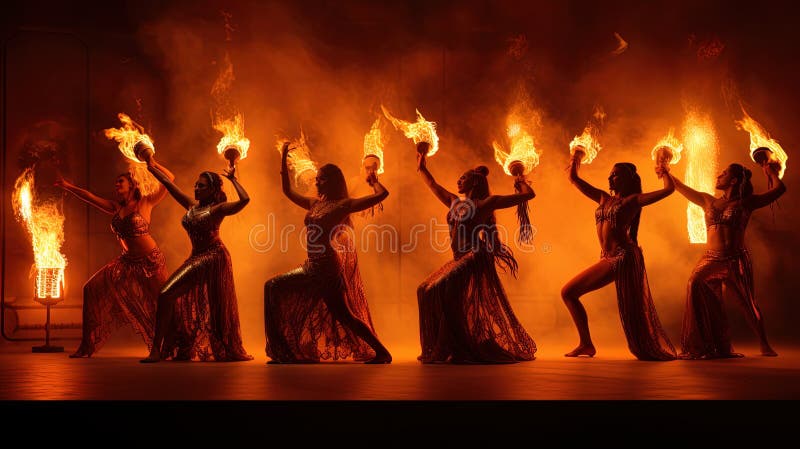 Dance with Fire: Banner with Torches and Dancing Artists Stock ...