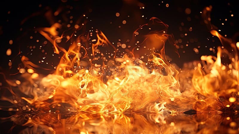 Dance of Fire Drops Fire in a Fireplace with Bursts of Light Stock ...