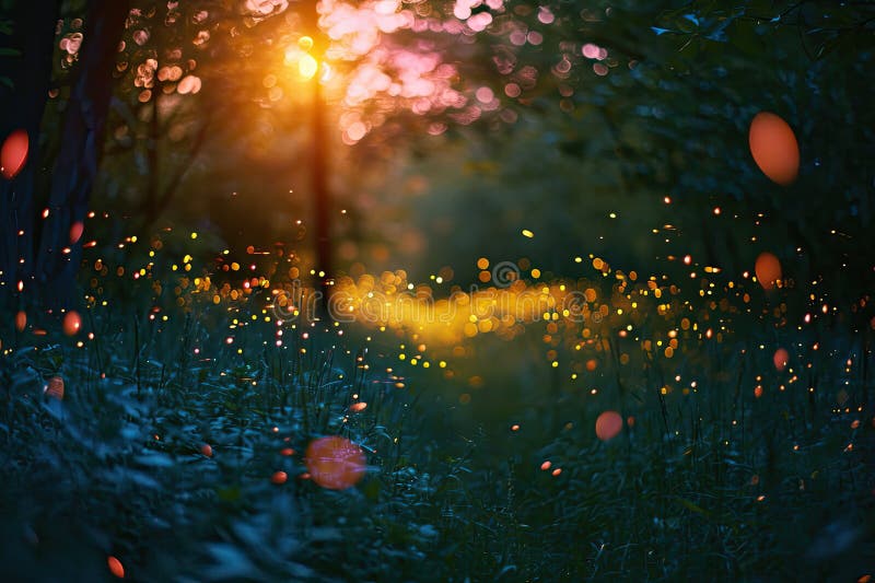 Dance of Fireflies in Twilight Magic Photography Stock Illustration ...