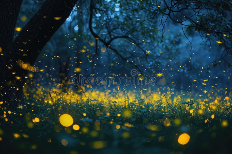 Dance of Fireflies in Twilight Magic Photography Stock Illustration ...