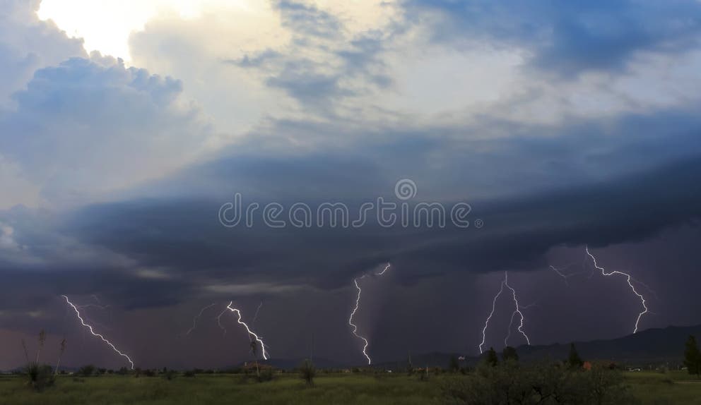 A Dance of Five Lightning Bolts in the Mountains Stock Photo - Image of ...
