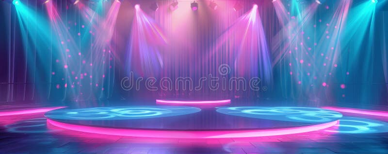 A Dance Floor Bathed in Soft Blue and Pink Lights, with a Spotlight ...