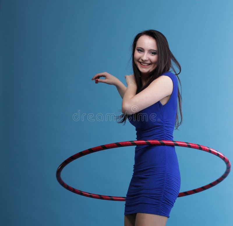 Dance Hoop Beautiful Woman in Blue Stock Photo - Image of attractive ...