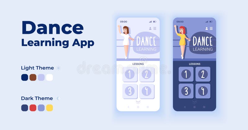 Dance Learning App Cartoon Smartphone Interface Vector Templates Set ...