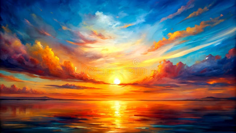 The Dance of Light: Abstract Acrylic Painting of a Sunset Generative AI ...