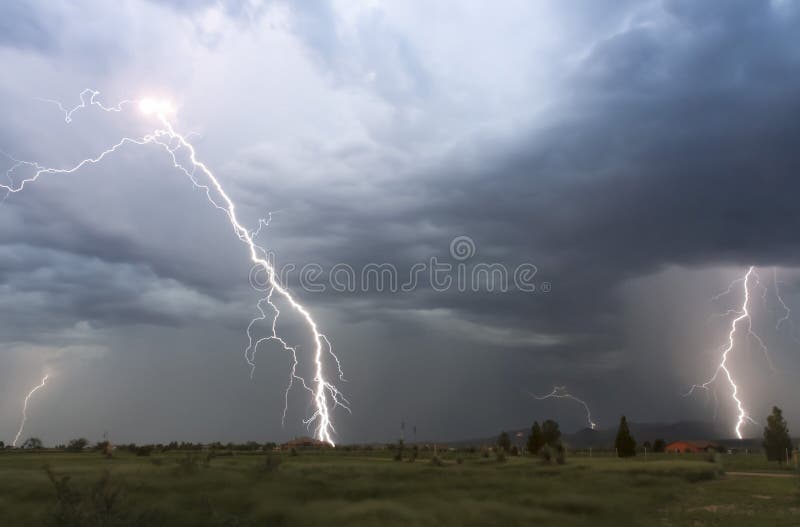 A Dance of Lightning Over a Neighborhood Stock Image - Image of house ...
