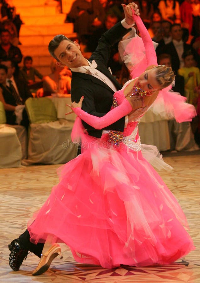 Couple Dancing on Ballroom Floor, Lady in Pink Editorial Image - Image ...