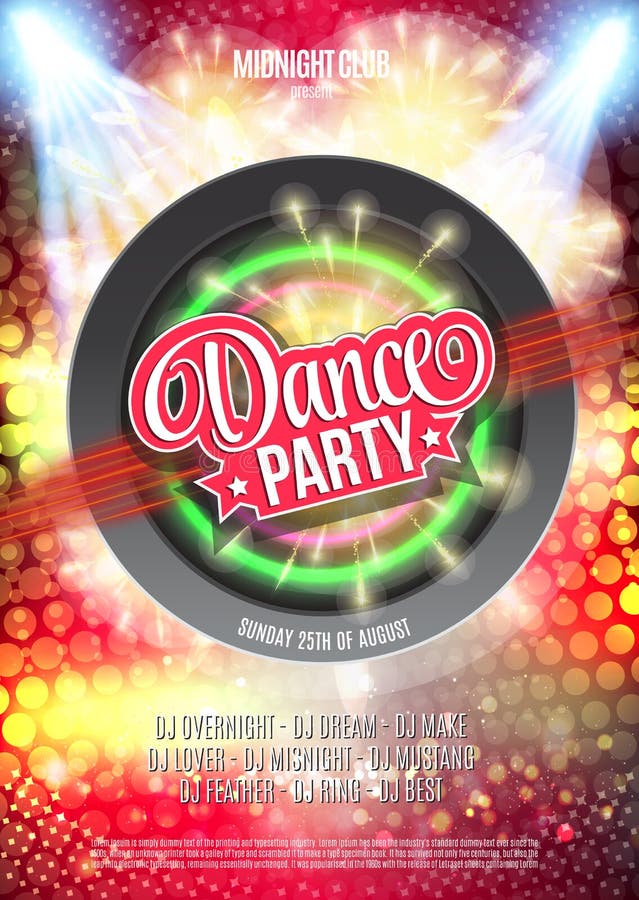 Dance Party Night Poster Background Template - Vector Illustration ...