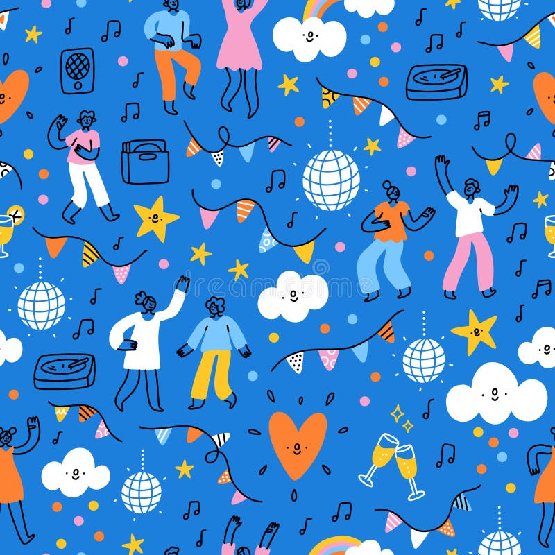 Dance Party People Dancing Vector Pattern Stock Vector - Illustration ...