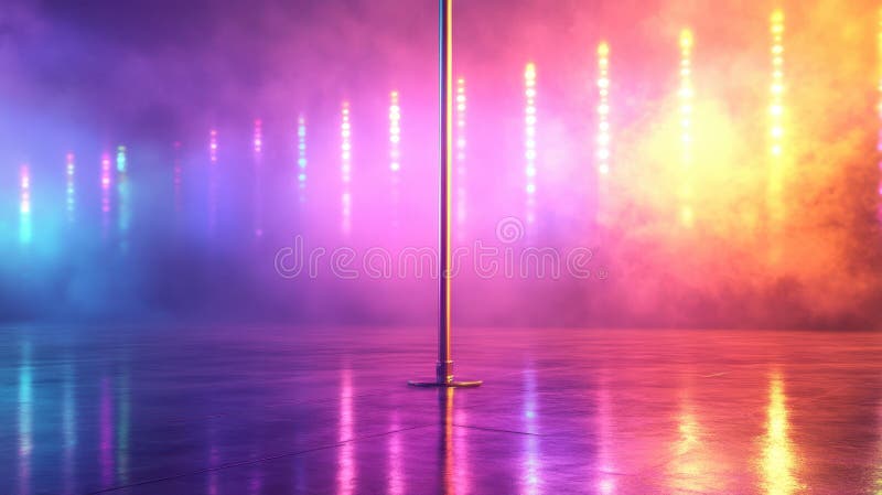 Pole Dance Stage with Warm Yellow and Pink Lights, Nightclub-inspired ...