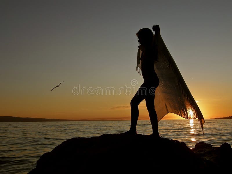 The moon and the woman. stock photo. Image of beach, people - 3087892