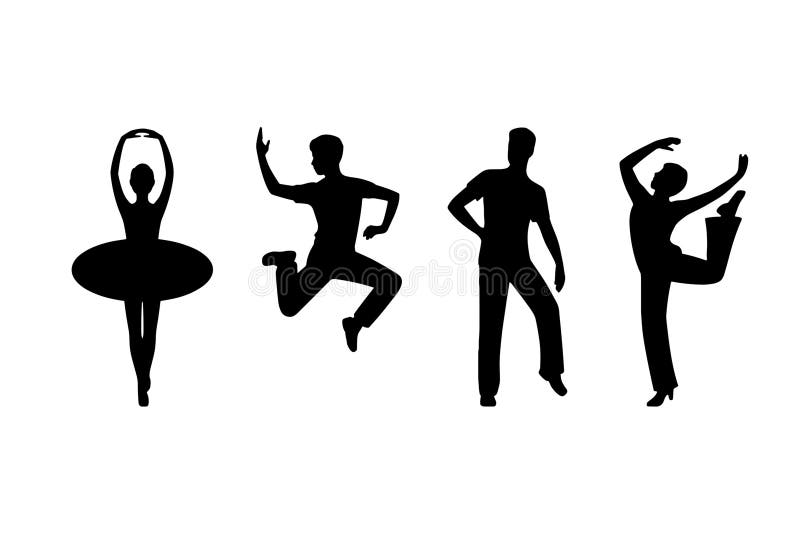 Dance Silhouette Set Ballet Jazz Tap Performance Poses Stock ...
