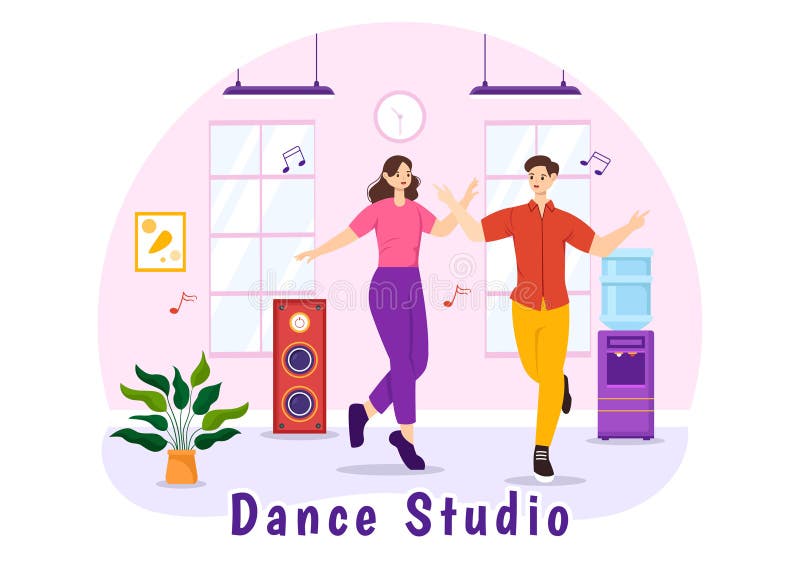 Dance Studio Vector Illustration with Dancing Couples Performing ...